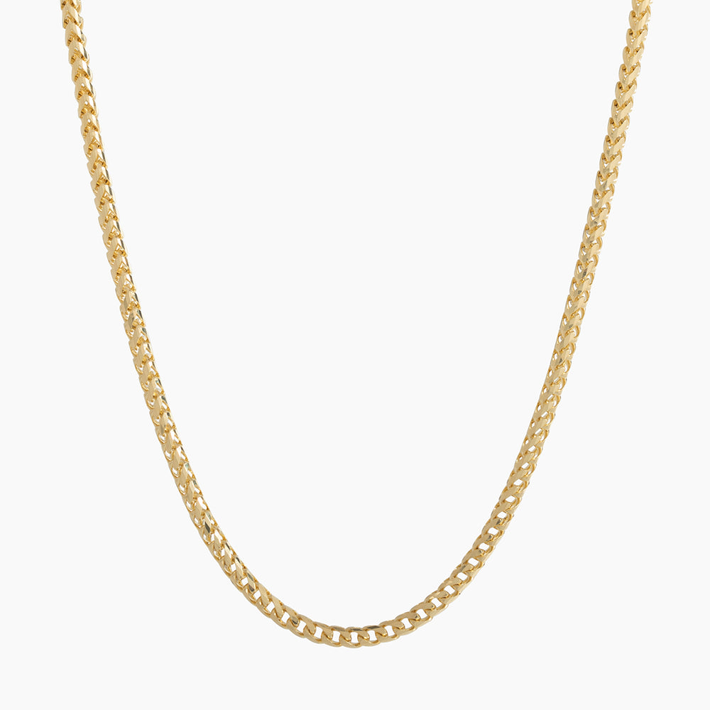 2mm Diamond Cut Franco Chain, Solid 14k Yellow Gold