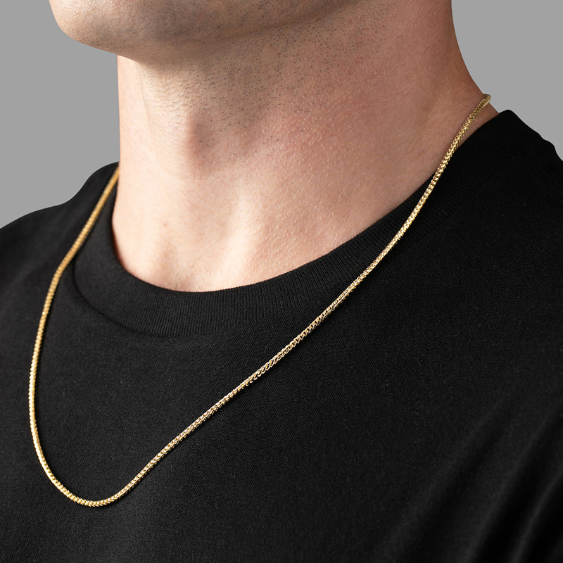 2mm Diamond Cut Franco Chain, Solid 14k Yellow Gold