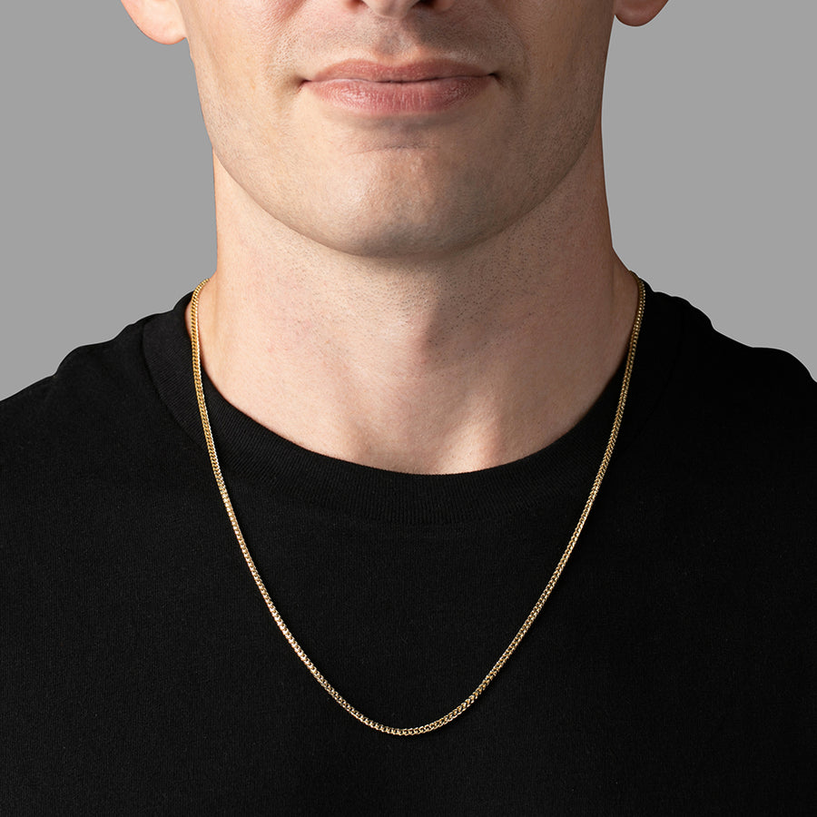 2mm Diamond Cut Franco Chain, Solid 14k Yellow Gold