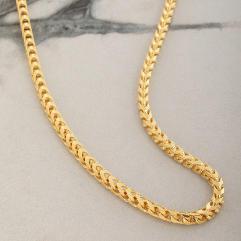 2mm Diamond Cut Franco Chain, Solid 14k Yellow Gold