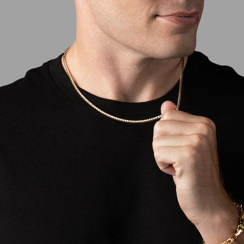 3mm Round Box Chain (Diamond Cut), Solid 14k Yellow Gold