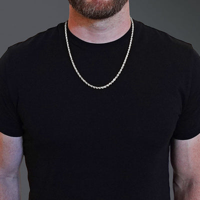 4mm Silver Rope Chain, Silver Chain for Men, Diamond Cut Rope Necklace