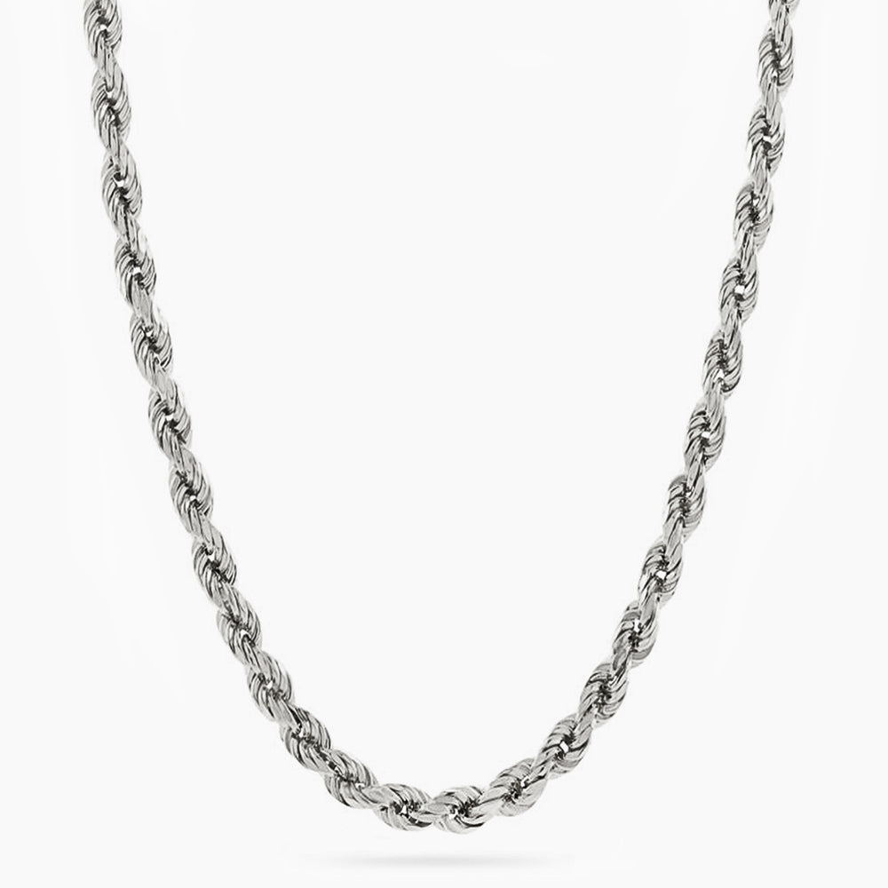 4mm Silver Rope Chain, Silver Chain for Men, Diamond Cut Rope Necklace