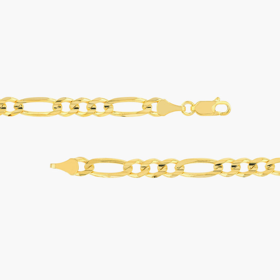 6mm Figaro Gold Chain for Men, Solid 14k Yellow Gold