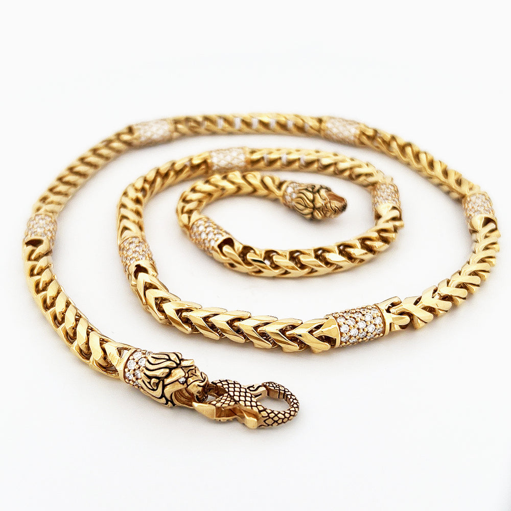 6mm, 10 carat Diamond-Paved, Diamond-Cut Franco Chain, Lion Clasp