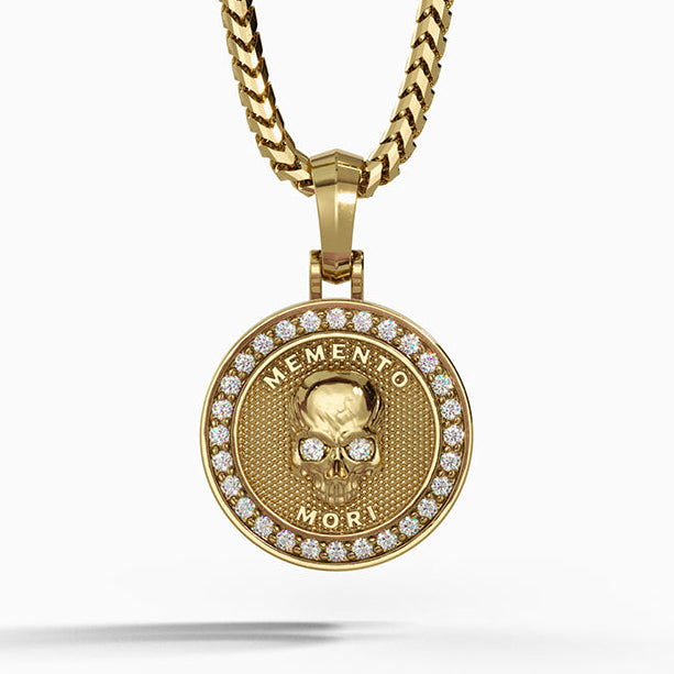 Gold Memento Mori Skull Pendant with Diamonds