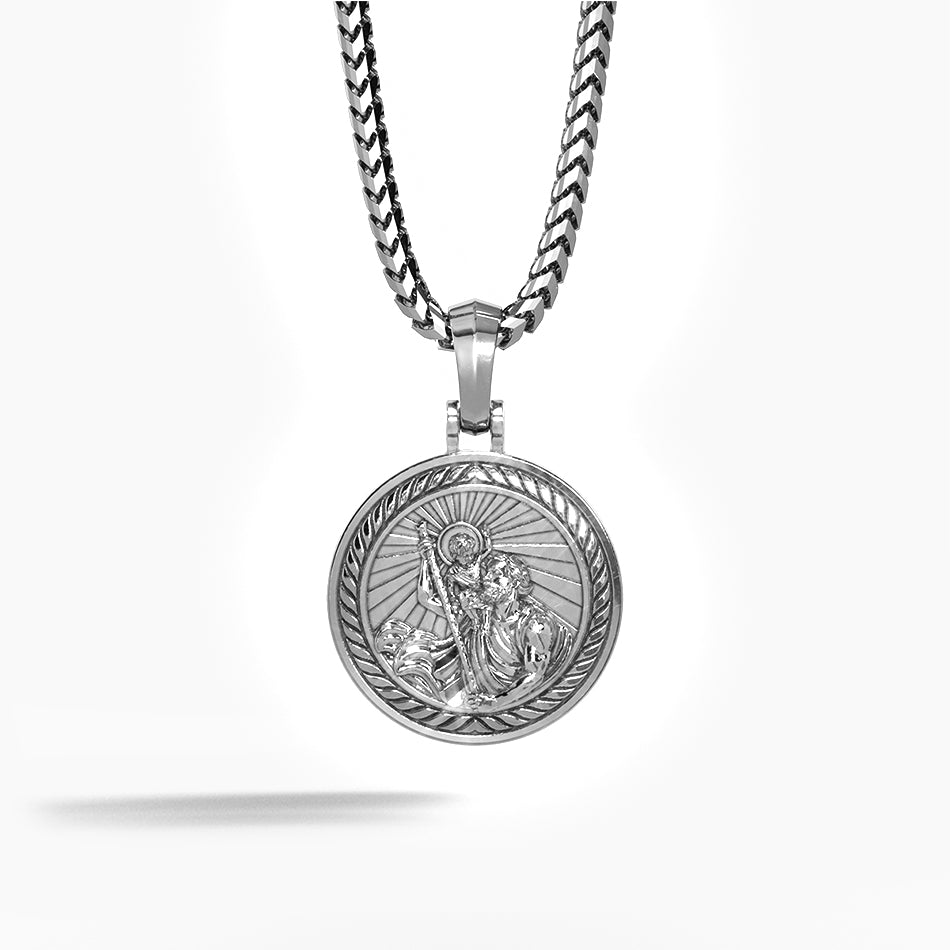 Platinum St Christopher Pendant Necklace