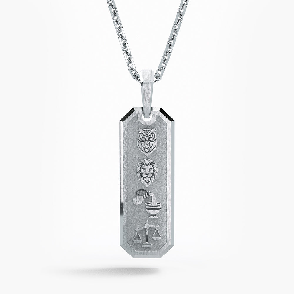 STOIC 4 VIRTUES - Silver Dog Tag Pendant by Proclamation Jewelry