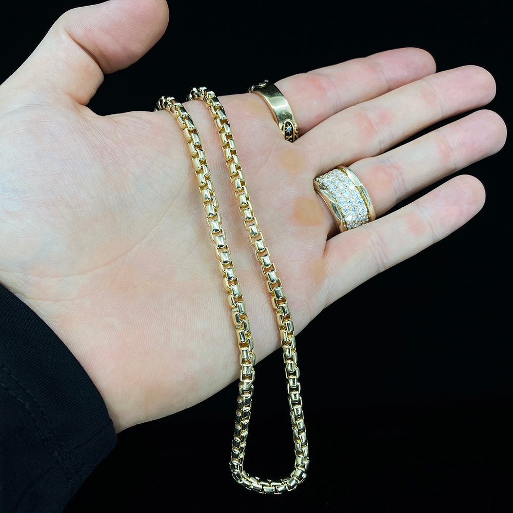 5mm Round Box Chain, Solid 14k Yellow Gold