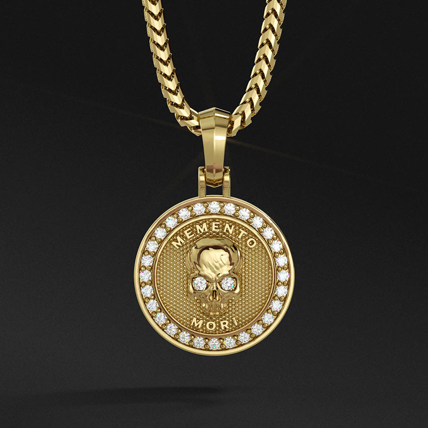 Gold Memento Mori Skull Pendant with Diamonds by Proclamation Jewelry
