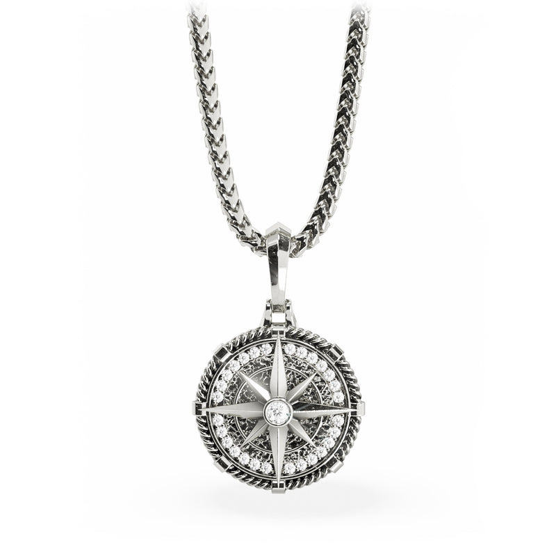 Compass Pendant with Diamonds, White Gold, Proclamation Jewelry