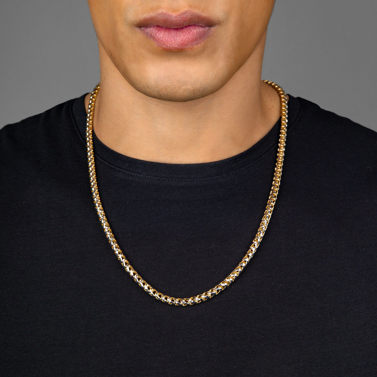 4mm Prism Cut Franco Chain, 14k Gold Chain Men’s, Solid Gold Chain