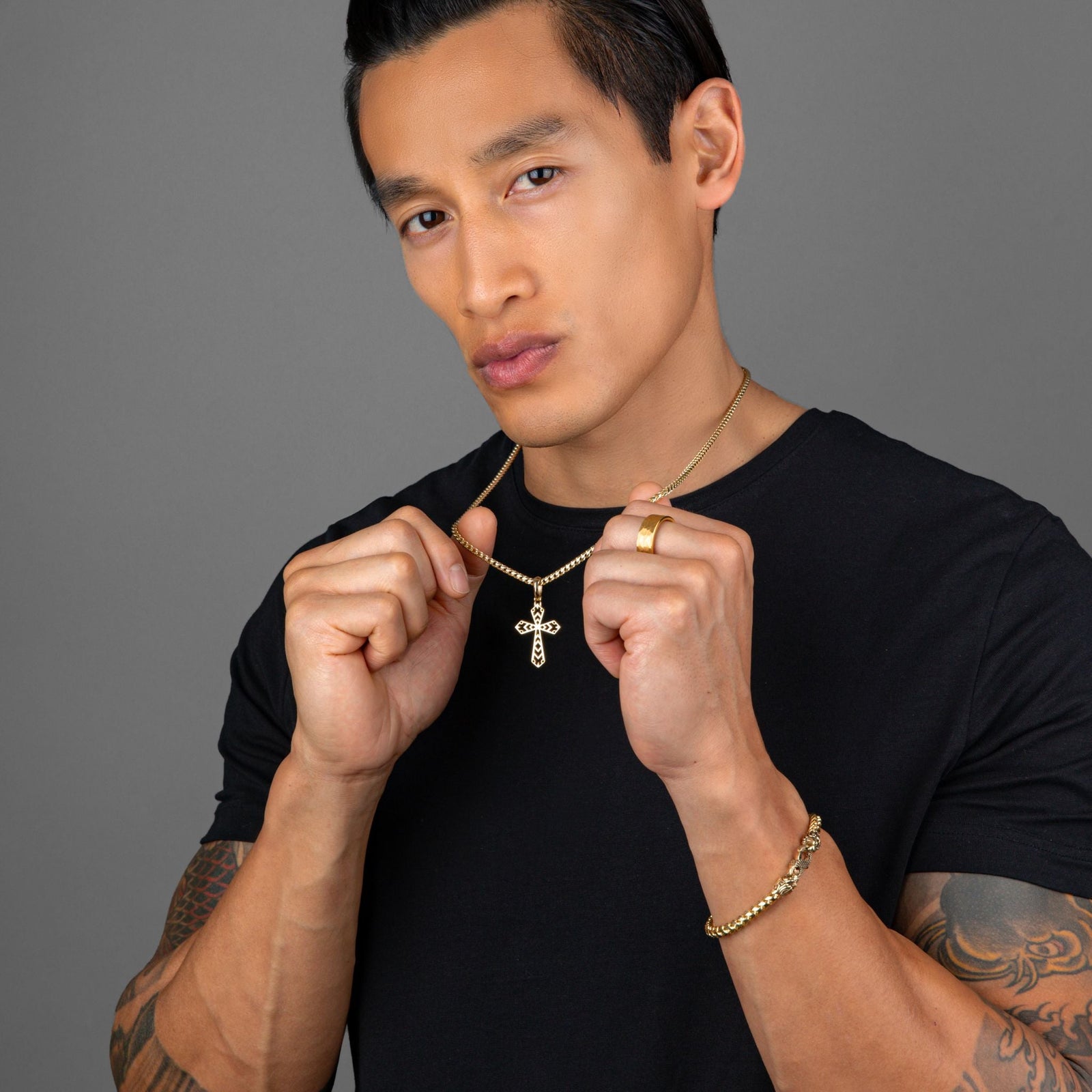 Mens Gold Cross Pendant, 14k Gold Cross Necklace, Proclamation Jewelry