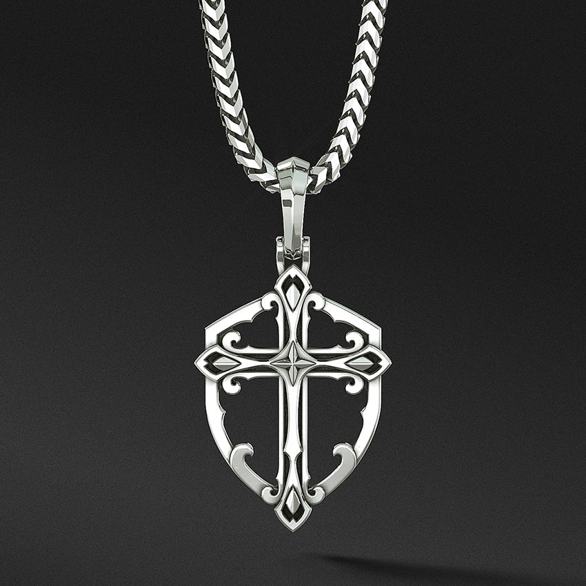 Mens Silver Cross Necklace, Mens Cross Pendant, Proclamation Jewelry