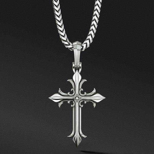 Mens Silver Cross Necklace, Mens Cross Pendant, Proclamation Jewelry