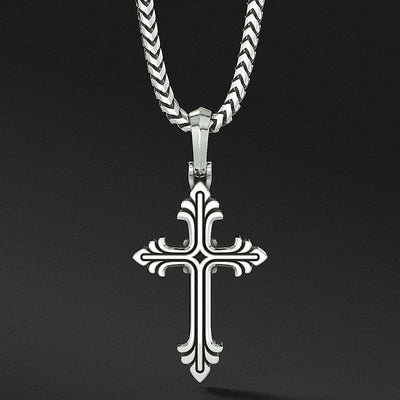 Mens Silver Cross Necklace, Mens Cross Pendant, Proclamation Jewelry